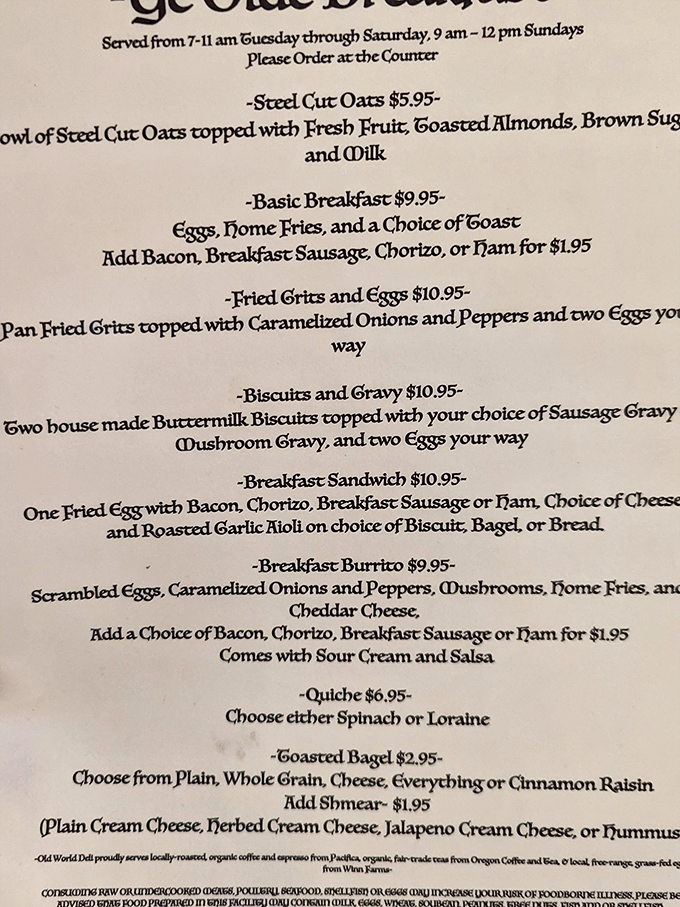 Breakfast that doesn't mess around! From steel-cut oats to biscuits smothered in gravy, this menu promises to fuel your Corvallis adventures properly.