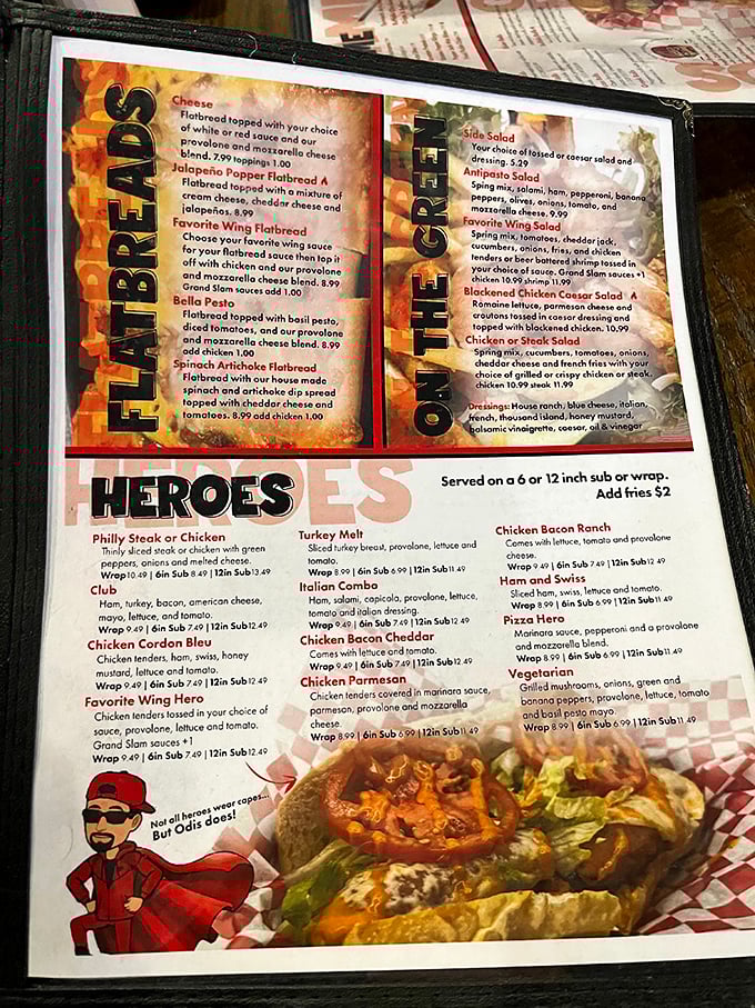 The menu reads like a love letter to comfort food. Each page offers new possibilities for delicious commitment issues.