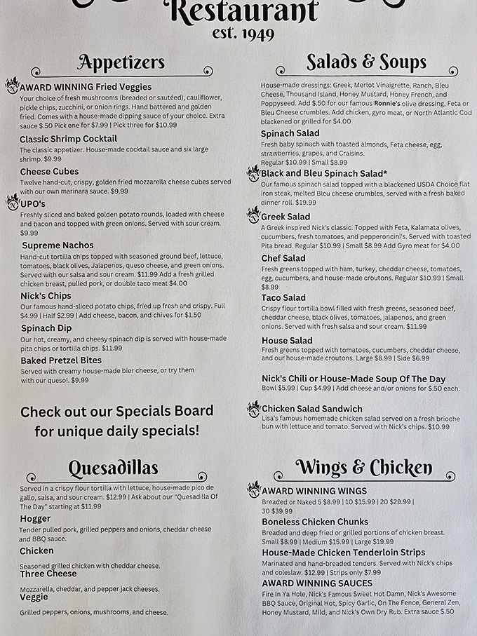 A menu that reads like a love letter to American comfort food, with unexpected plot twists like those legendary frog legs.