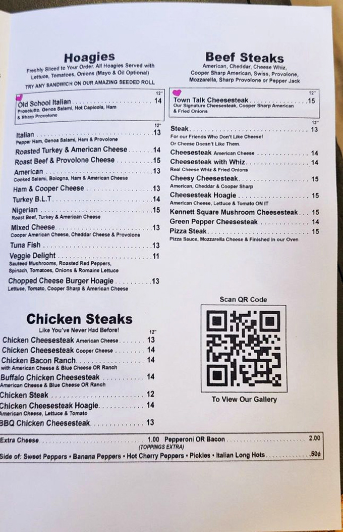 This menu reads like poetry to the hungry. Each line promises satisfaction, with the Old School Italian standing as the epic masterpiece.