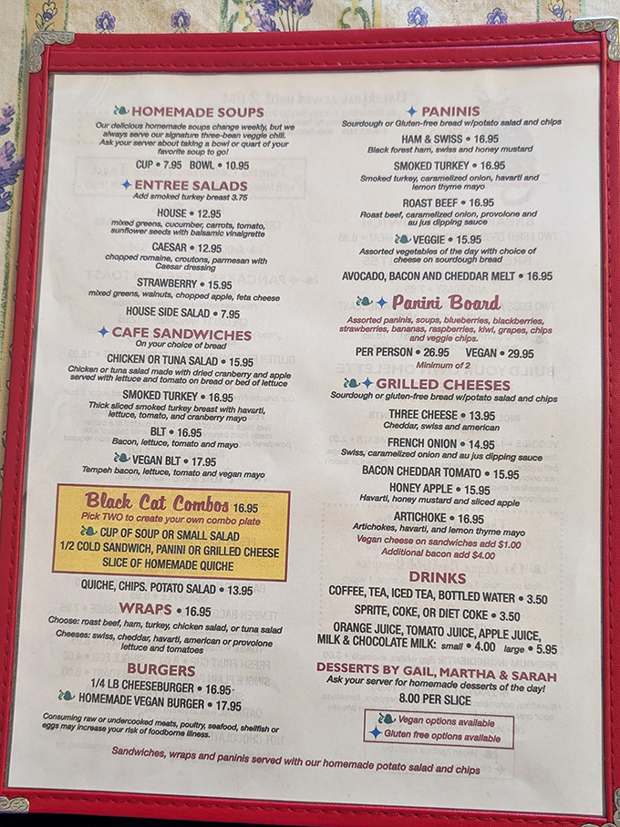 A menu that reads like a love letter to comfort food, with options for everyone from carnivores to vegans. Decision paralysis guaranteed!