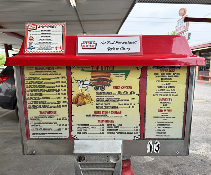 The menu board tells a delicious story&mdash;charcoal-grilled burgers, hand-battered chicken, and fried pies that would make your grandmother nod in approval.