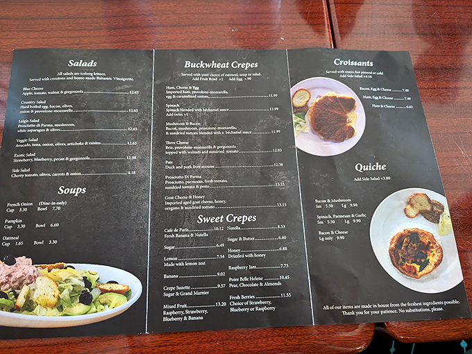 This menu isn't just a list&mdash;it's a passport to culinary bliss. Each item promises a mini-vacation to the streets of Paris.