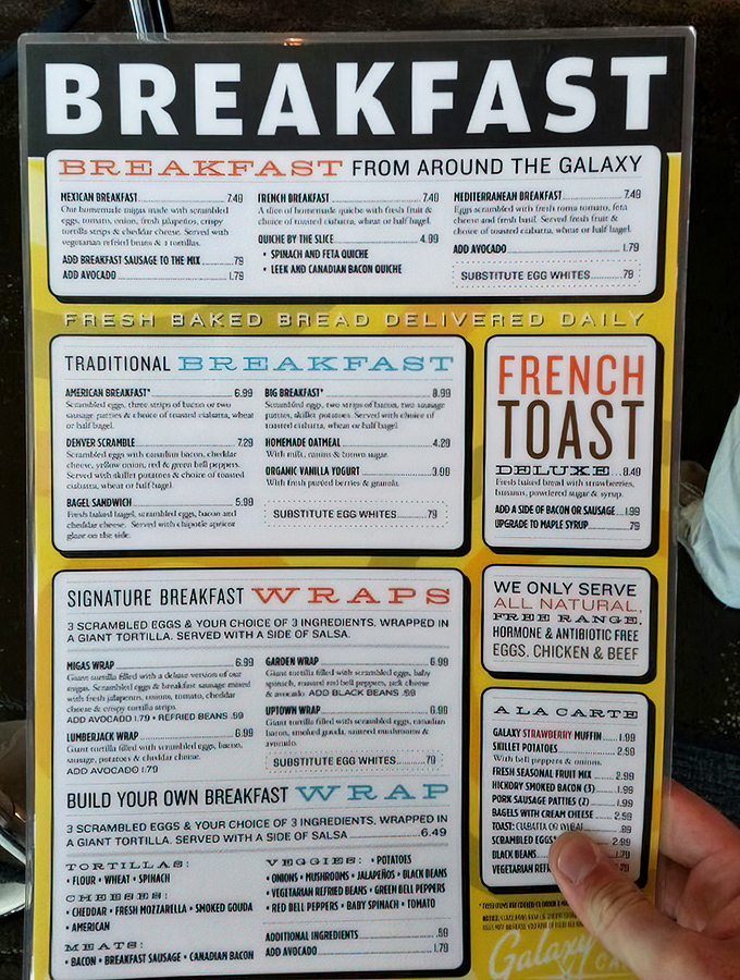 The breakfast menu reads like a delicious star chart, mapping out morning meals from every corner of the culinary universe.