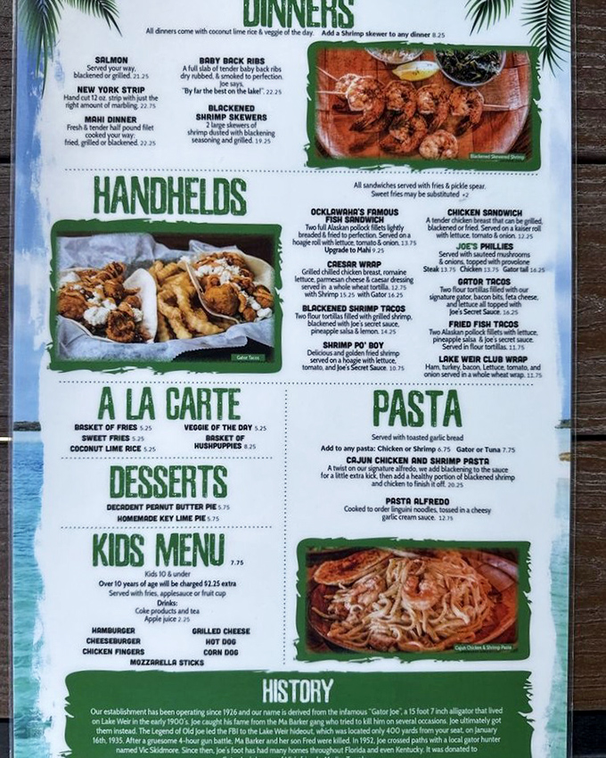 A menu that speaks fluent Florida. From blackened shrimp to gator tacos, each offering celebrates the state's culinary heritage with unpretentious flair.