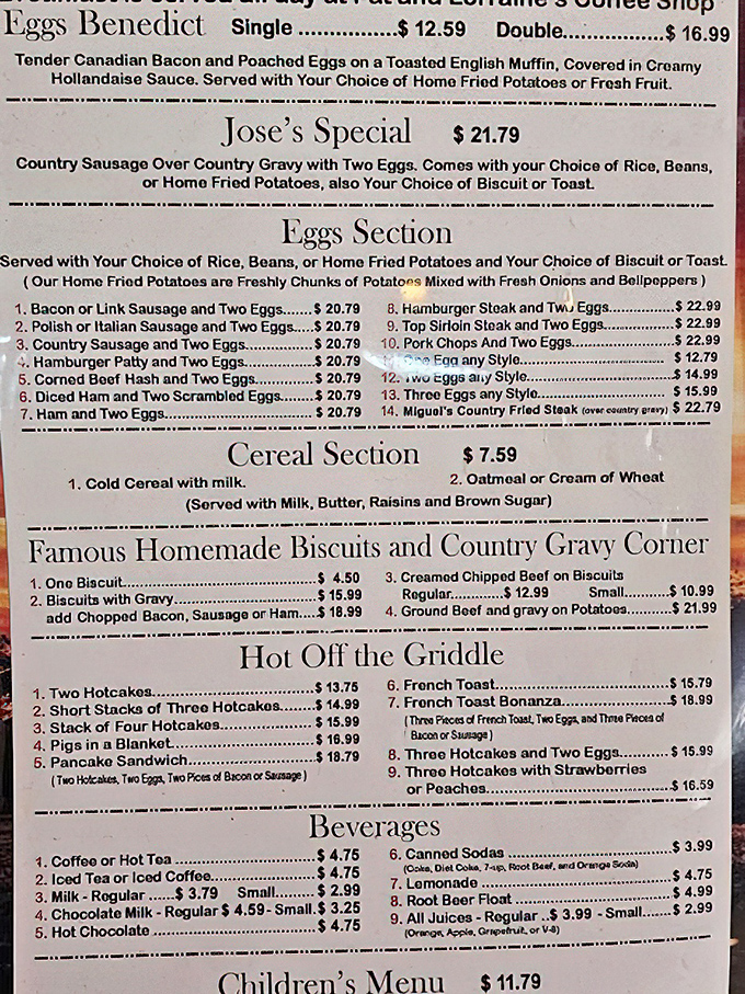 The menu reads like a love letter to carnivores. Notice how they define doneness from "Red Cool Center" to "Brown Throughout"—these folks speak fluent steak.