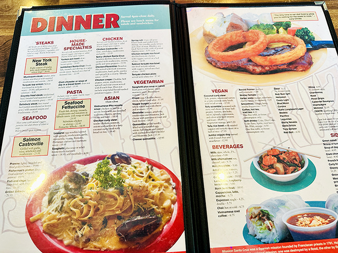 A menu that requires both hands and a strategic game plan. The seafood section alone could keep you coming back weekly for a year.