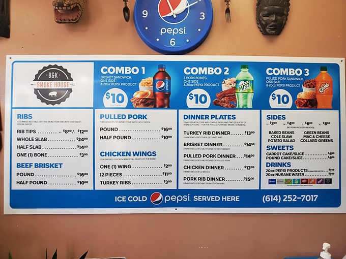 The menu board&mdash;a roadmap to smoked meat nirvana. Notice how everything costs exactly what happiness should cost.