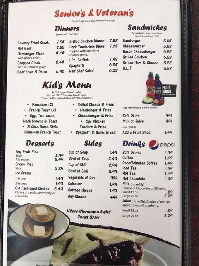 A menu that speaks the universal language of comfort food. Notice how there's not a single kale salad or avocado toast in sight&mdash;just honest Midwestern favorites.