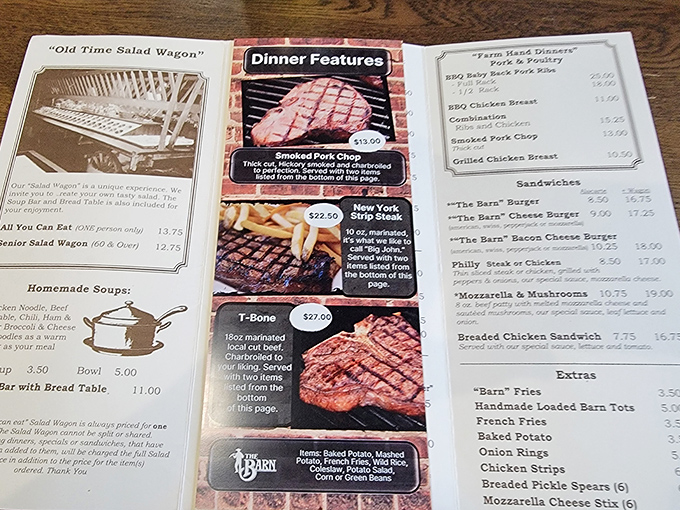 The menu reads like a love letter to American comfort food, with that Philly cheesesteak playing the unexpected leading role.