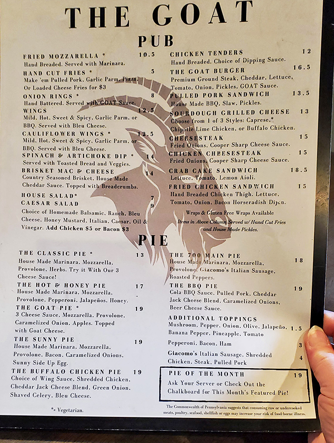 A menu that reads like a love letter to indulgence. Each description promises a journey worth taking, with that cheesesteak practically winking at you from the page.
