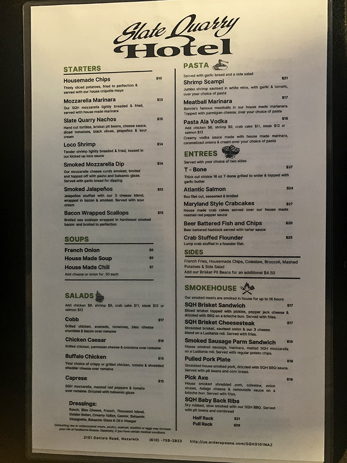 A menu that reads like a love letter to comfort food. The "Smokehouse" section is where the magic happens&mdash;look at that 10-hour smoked brisket calling your name!