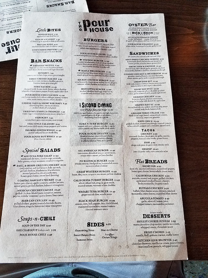 A menu that reads like a love letter to comfort food, with enough options to satisfy both the adventurous eater and your cousin who only orders chicken tenders.