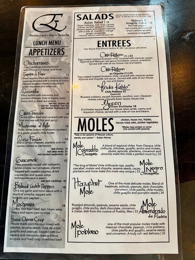 A menu that reads like a love letter to regional Mexican cuisine, with moles that deserve their own passport and chile rellenos worth crossing borders for.