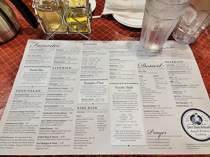 The menu reads like a love letter to comfort food. Notice the prayer printed at the bottom&mdash;you'll be thanking the heavens too after tasting what comes out of this kitchen.