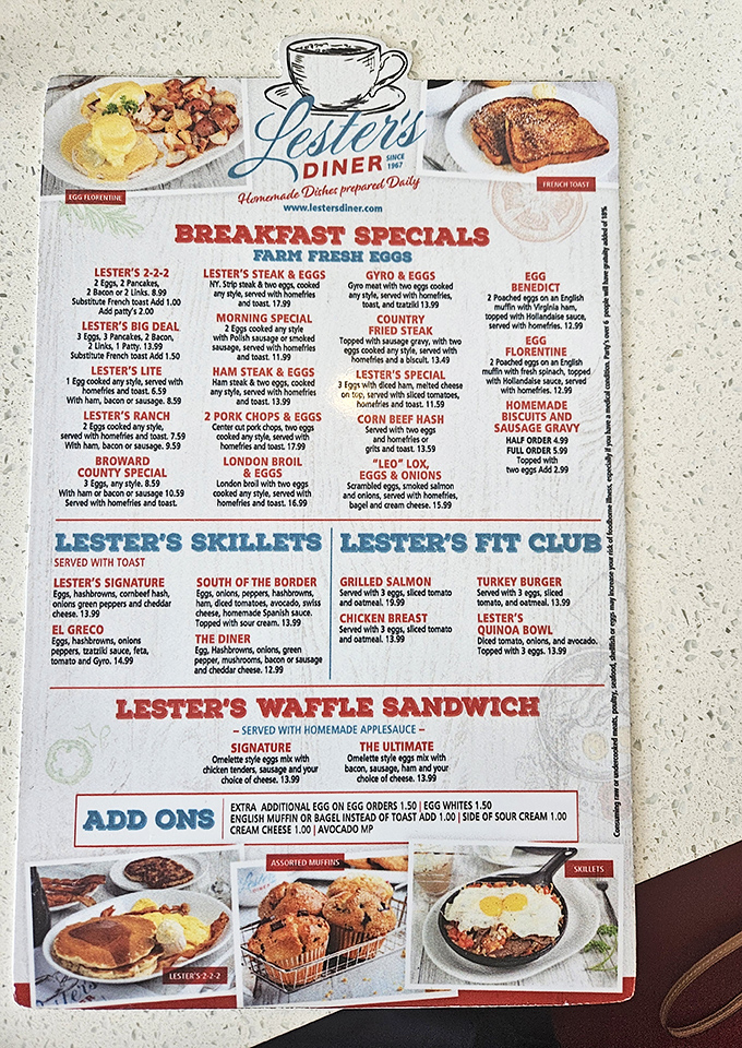 This menu isn't just a list of food&mdash;it's a roadmap to happiness with breakfast served all day. The "2-2-2" special is practically the Florida state breakfast.