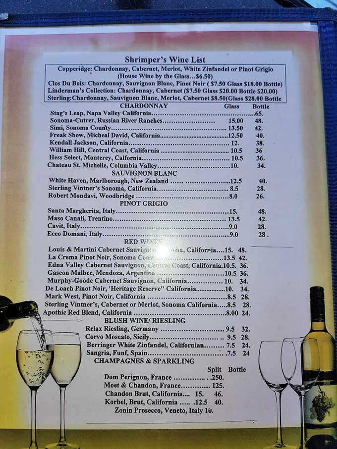 A wine list that reads like a global passport&mdash;because nothing says "I'm on vacation" like sipping Sauvignon Blanc while watching pelicans dive.
