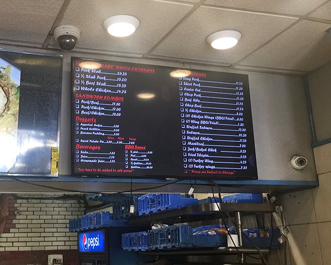 A menu that reads like poetry to meat lovers. Notice how nobody's asking about the salad options? There's wisdom in that.