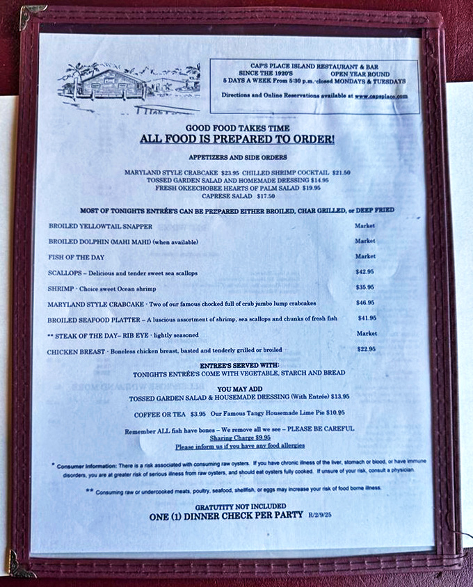 This menu isn't just a list of dishes&mdash;it's a maritime treasure map where X marks the spot for those legendary Maryland-style crab cakes. 