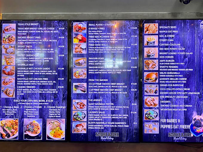 The menu board reads like a carnivore's bucket list&mdash;Texas brisket, Nashville hot chicken, and a special section for four-legged friends.