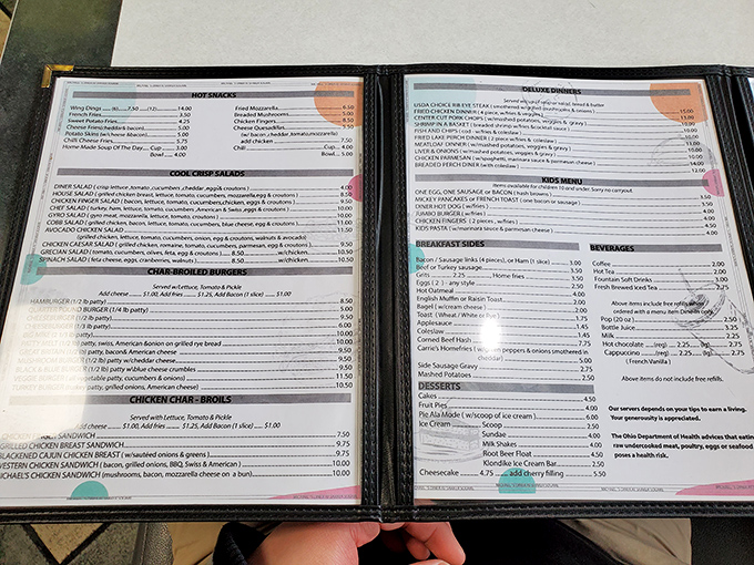 The menu – a sacred text of breakfast possibilities where decisions are weighty and coffee refills are implied.
