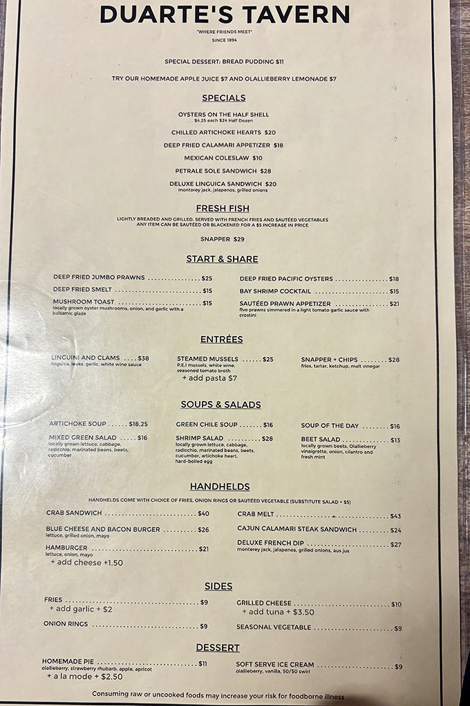 This menu reads like a love letter to the ocean, promising clam chowder that'll haunt your dreams beautifully. 