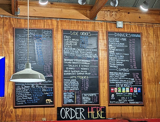 The chalkboard menu &ndash; barbecue's version of sacred text &ndash; offers a straightforward promise: meat, sides, and happiness, with no pretentious frills required.