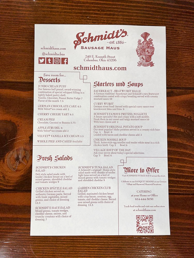 The menu reads like a love letter to German cuisine&mdash;with that cream puff warning you to save room for dessert. Spoiler alert: you absolutely should.