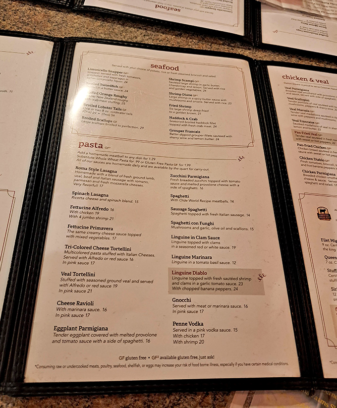 The menu reads like a love letter to Italian cuisine with seafood playing a starring role. That crab cake isn't just listed&mdash;it's headlining.
