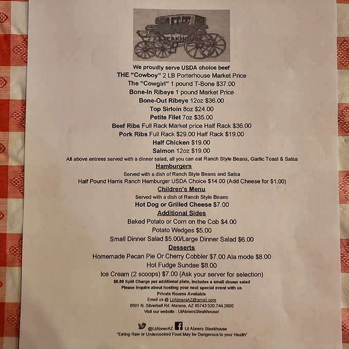 No QR codes or digital menus here &ndash; just honest food on paper. The stagecoach illustration isn't ironic; it's a promise that some traditions are worth preserving.