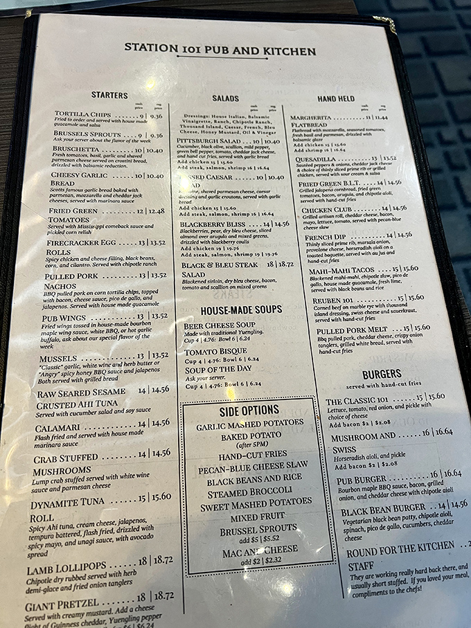 This menu isn't just a list of food—it's a roadmap to happiness. The crab-stuffed mushrooms are calling your name.