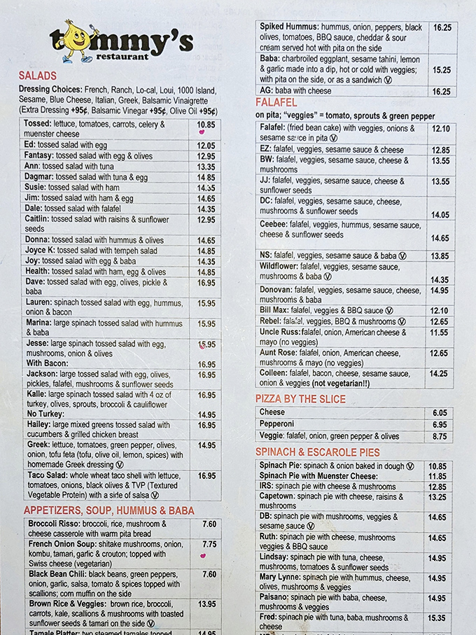 The menu at Tommy's reads like a novel with a happy ending—dozens of options named after loyal customers who've created their perfect meal combinations over the years.