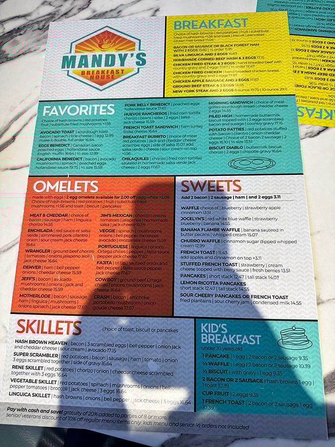 This colorful menu is like a roadmap to breakfast nirvana. The "Favorites" section should really be renamed "Soon-to-be Your Favorites."