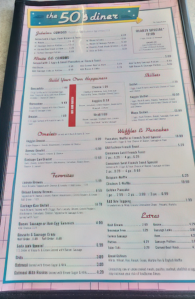 This menu isn't just food options&mdash;it's a roadmap to happiness with clever section titles like "Build Your Own Happiness."