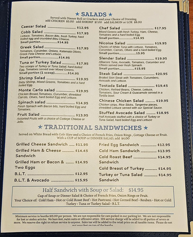 A menu that reads like a love letter to classic American diner fare, no decoder ring required.