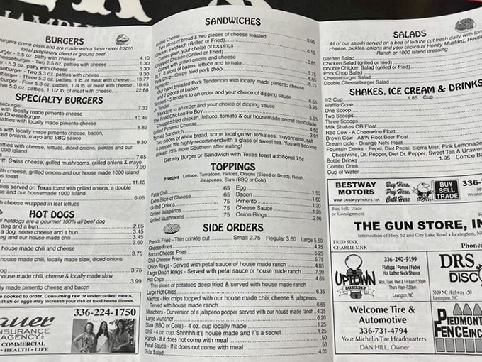 The menu reads like a love letter to American comfort food, with that pork chop sandwich holding court at center stage.