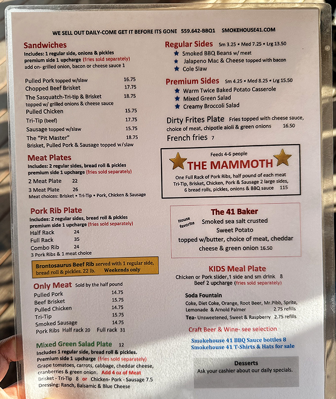 A menu that reads like poetry to meat lovers. The "Brontosaurus Beef Rib" alone is worth the drive.