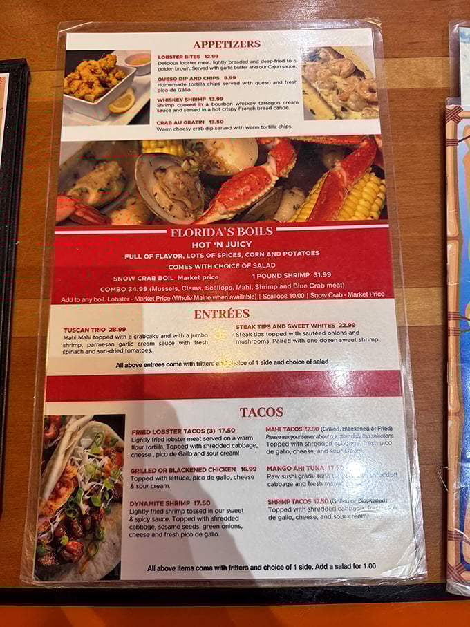 Reading this menu is like getting a love letter from the ocean. Each description whispers sweet nothings about what could soon be dancing across your taste buds.