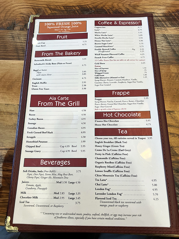 The menu reads like a love letter to Pennsylvania Dutch cuisine, with breakfast classics, hearty lunches, and homestyle dinners that grandmother would approve.