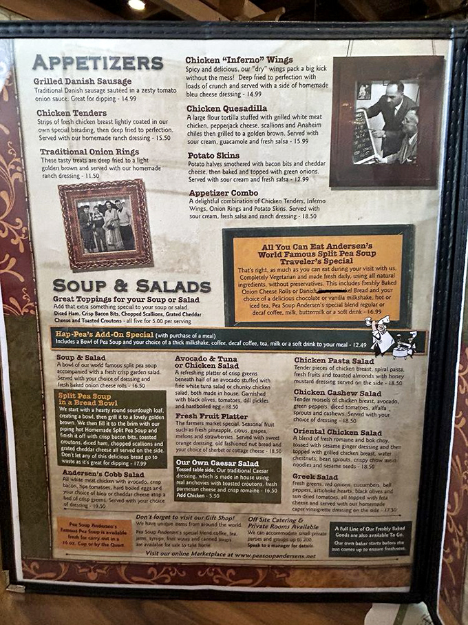 The menu reads like a time capsule of comfort food classics. Those cartoon characters aren't just cute&mdash;they're promising you decades of culinary tradition.