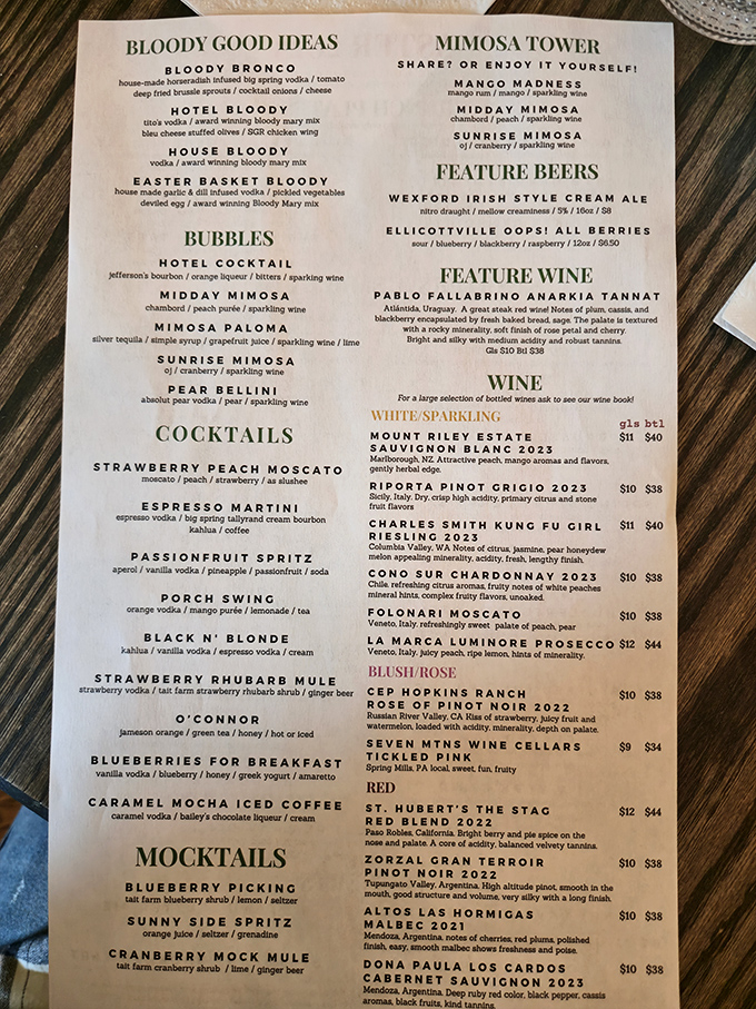 This isn't just a menu &ndash; it's a roadmap to happiness. The "Bloody Good Ideas" section alone deserves its own zip code.