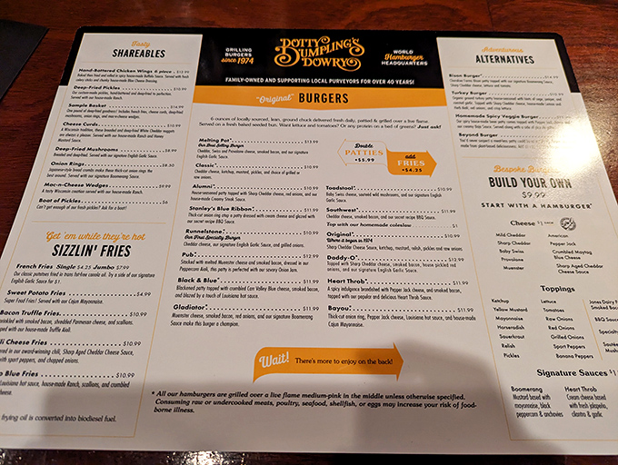 Reading this menu is like finding the treasure map you've been searching for your whole burger-loving life. X marks the spot where cheese meets beef.