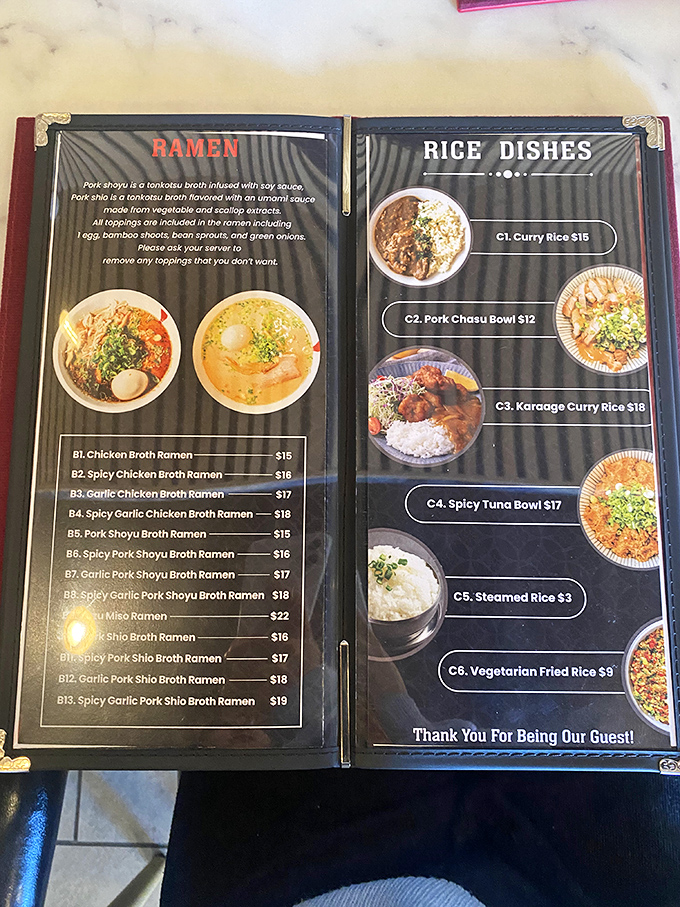 A menu that reads like a love letter to noodles &ndash; each option more tempting than your neighbor's dessert.