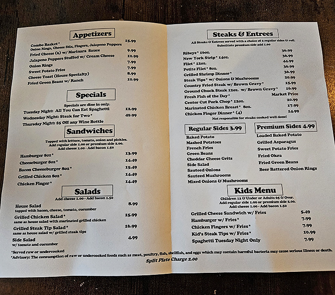 A menu that cuts right to the chase. When ribeyes and loaded baked potatoes are calling your name, who needs a novel-length list of options?