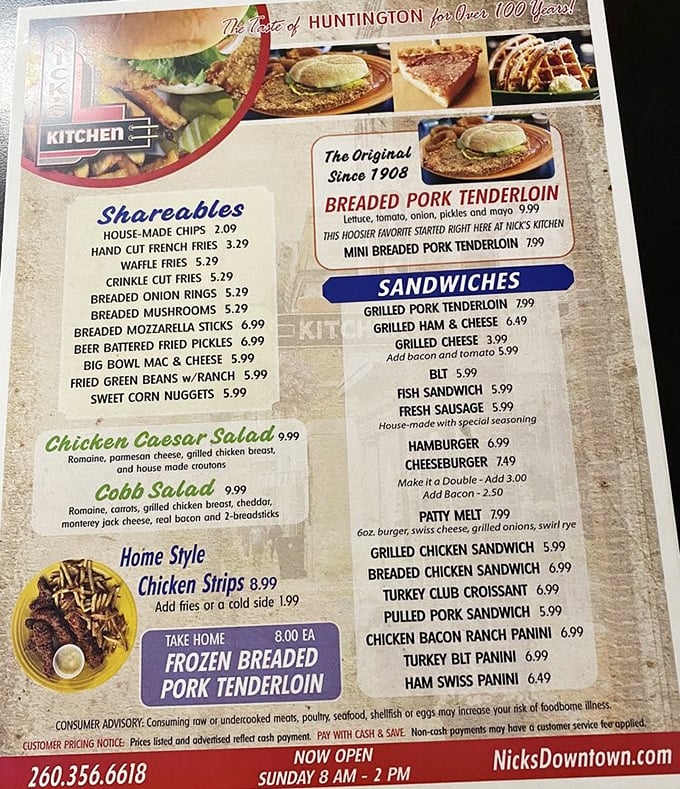 This menu isn't just a list of food&mdash;it's a carnivore's dream journal. Notice they're "not responsible for well-done steaks." Respect.