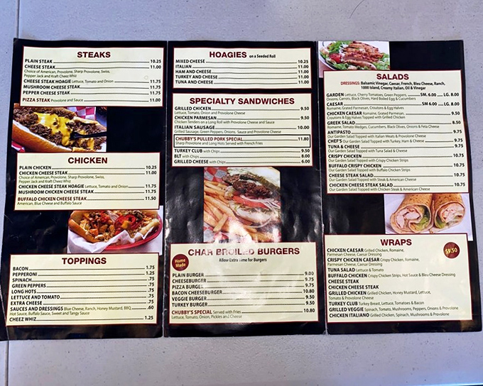The menu at Chubby's reads like a love letter to Philadelphia street food. Decisions, decisions&mdash;though we all know what you're really here for.