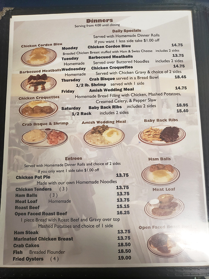 This menu isn't just a list of options&mdash;it's a roadmap to Pennsylvania Dutch paradise. Each daily special tells a story of tradition and care.