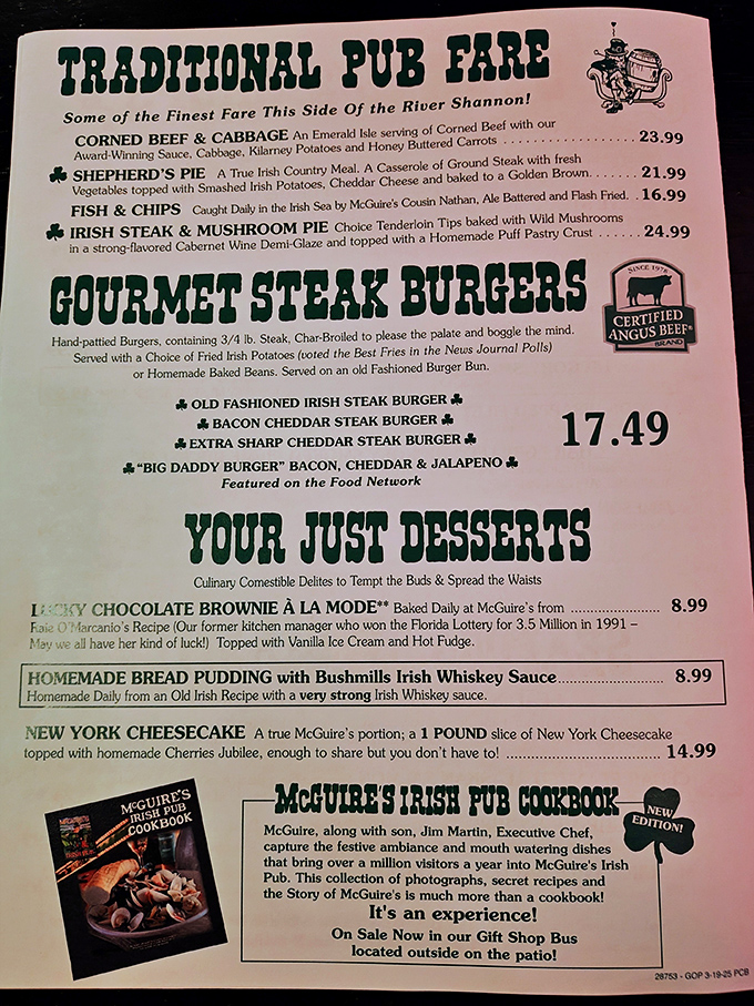 This menu isn't just a list of food—it's a passport to Ireland without the jet lag. The shepherd's pie description alone might make you weep with anticipation.