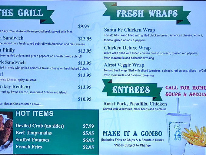 The menu reads like a love letter to Cuban-European fusion, with each item promising a different kind of delicious commitment.