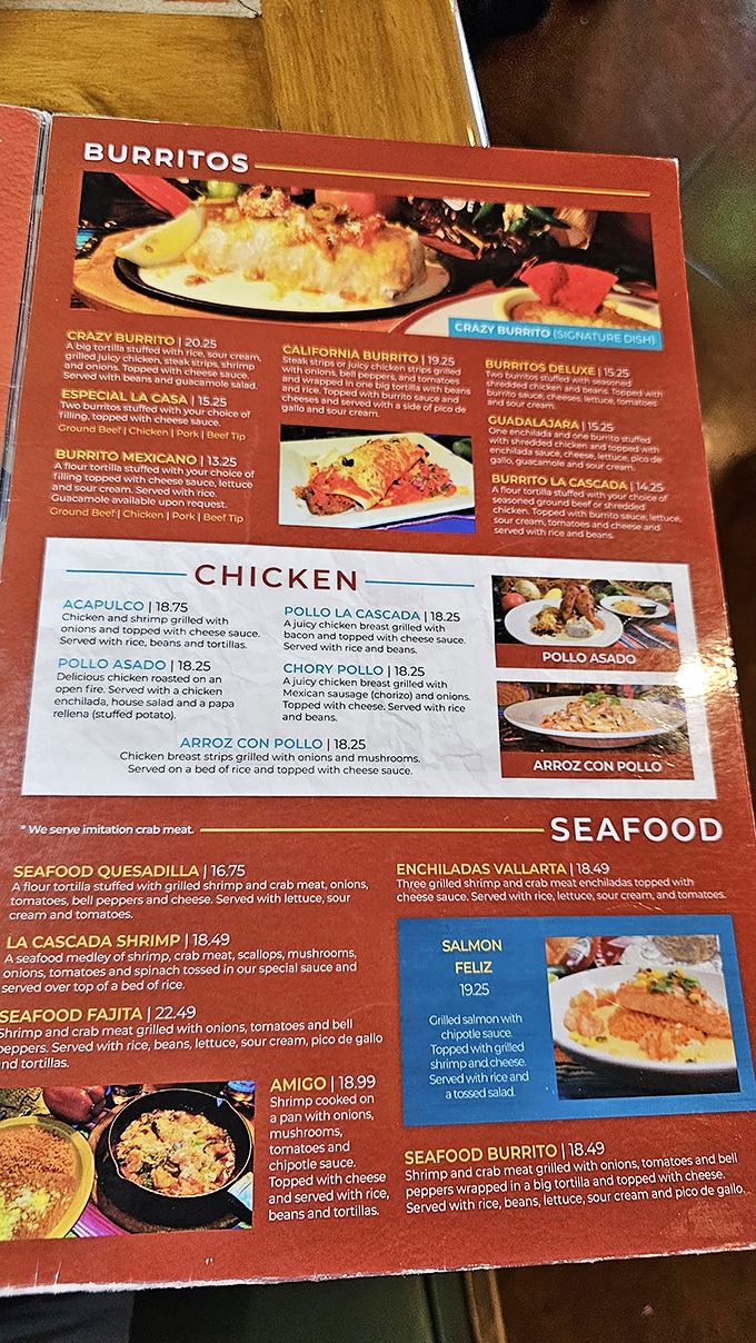 The menu at Crazy Burrito reads like a love letter to Mexican cuisine – each description promising a flavor adventure worth embarking on.